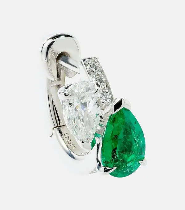 REPOSSI Serti Sur Vide 18kt White Gold Single Earring With Diamonds And Emerald - Metallic