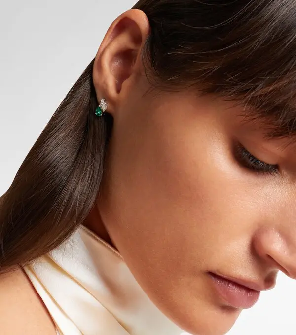 REPOSSI Serti Sur Vide 18kt White Gold Single Earring With Diamonds And Emerald - Metallic
