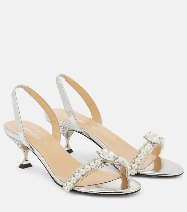 Mach & Mach Diamond Of Elizabeth 55 Leather Sandals - Silver