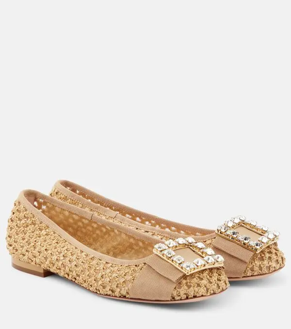 ROGER VIVIER Très Vivier Raffia-effect Ballet Flats - Beige