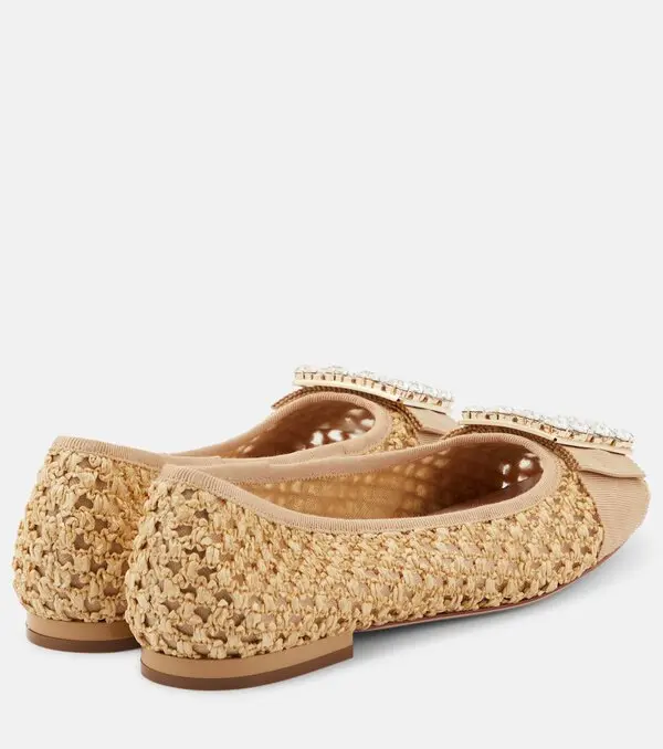 ROGER VIVIER Très Vivier Raffia-effect Ballet Flats - Beige
