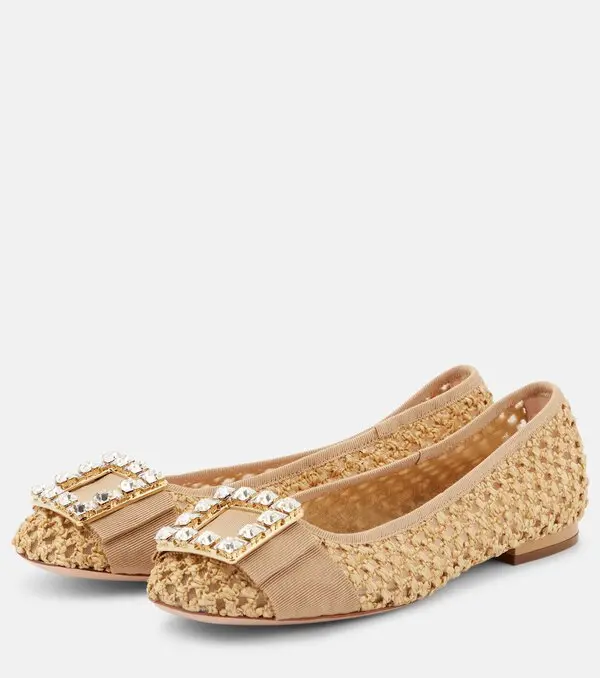 ROGER VIVIER Très Vivier Raffia-effect Ballet Flats - Beige