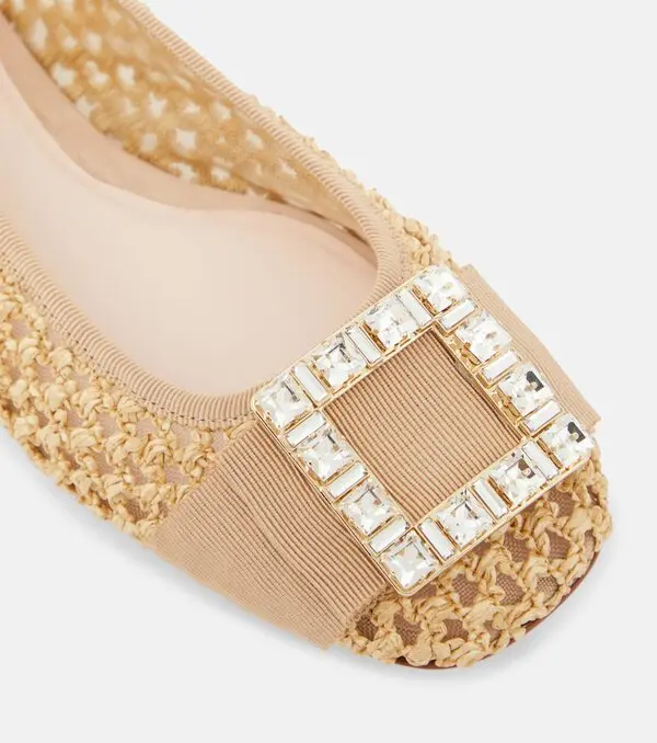 ROGER VIVIER Très Vivier Raffia-effect Ballet Flats - Beige