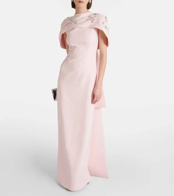 Safiyaa Embellished Caped Crêpe Gown - Pink