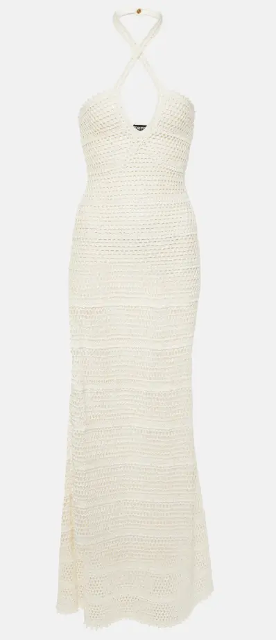 TOM FORD Halterneck Crochet Maxi Dress - Chalk