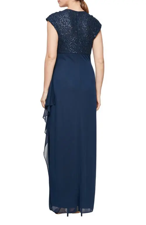 Alex Evenings Sequin Lace Bodice Empire Waist Gown - Navy | Editorialist