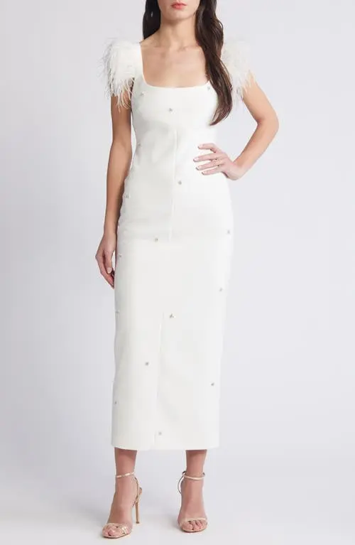 Likely Cameron Feathered Cap Sleeve Gown - White