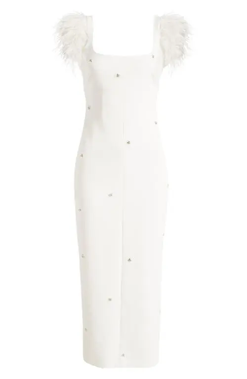 Likely Cameron Feathered Cap Sleeve Gown - White