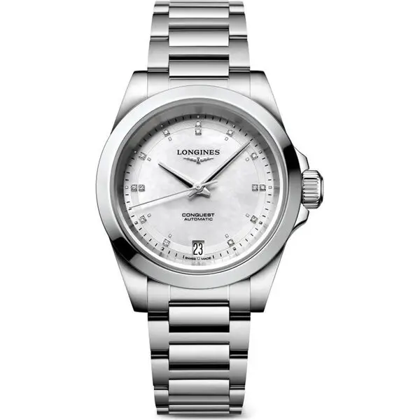 LONGINES Conquest Automatic Mother-of-pearl Diamond Dial Stainless Steel Watch - Silver