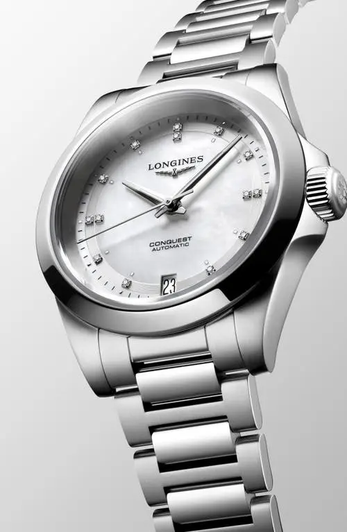 LONGINES Conquest Automatic Mother-of-pearl Diamond Dial Stainless Steel Watch - Silver