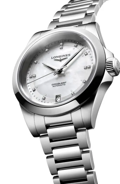 LONGINES Conquest Automatic Mother-of-pearl Diamond Dial Stainless Steel Watch - Silver