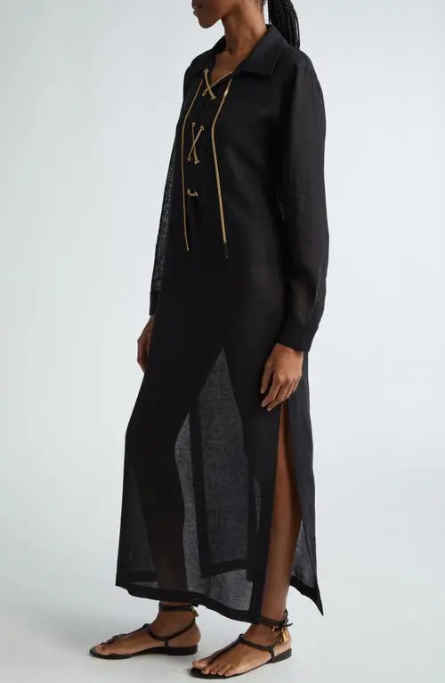 Michael Kors Lace-Up Chain Long-Sleeve Linen Gauze Shirt Dress In Black -  60% Off | Editorialist