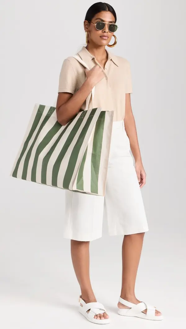 SUNNYLIFE Carryall Beach Tote - Olive Stripe