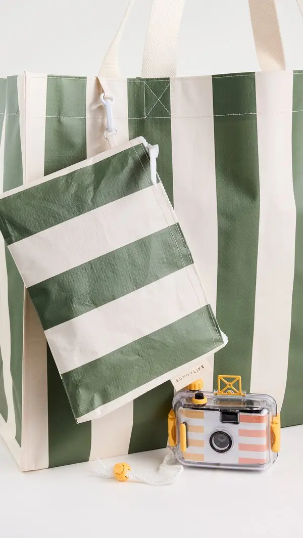 SUNNYLIFE Carryall Beach Tote - Olive Stripe