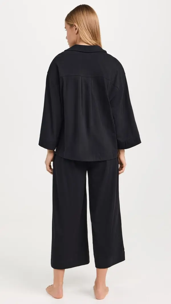 PETITE PLUME Luxe Pima Wide Leg Pajama Set - Black
