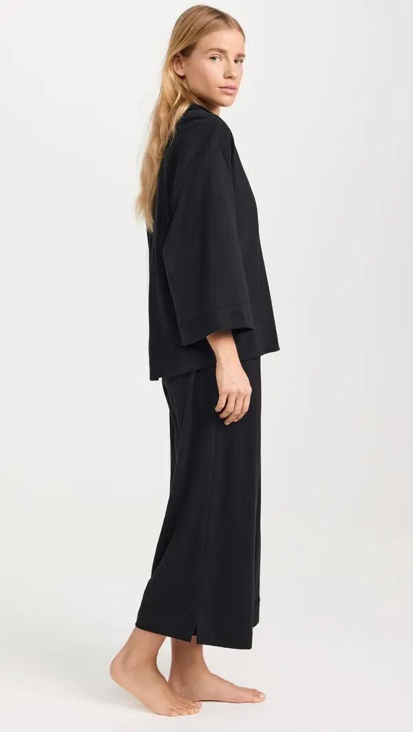 PETITE PLUME Luxe Pima Wide Leg Pajama Set - Black