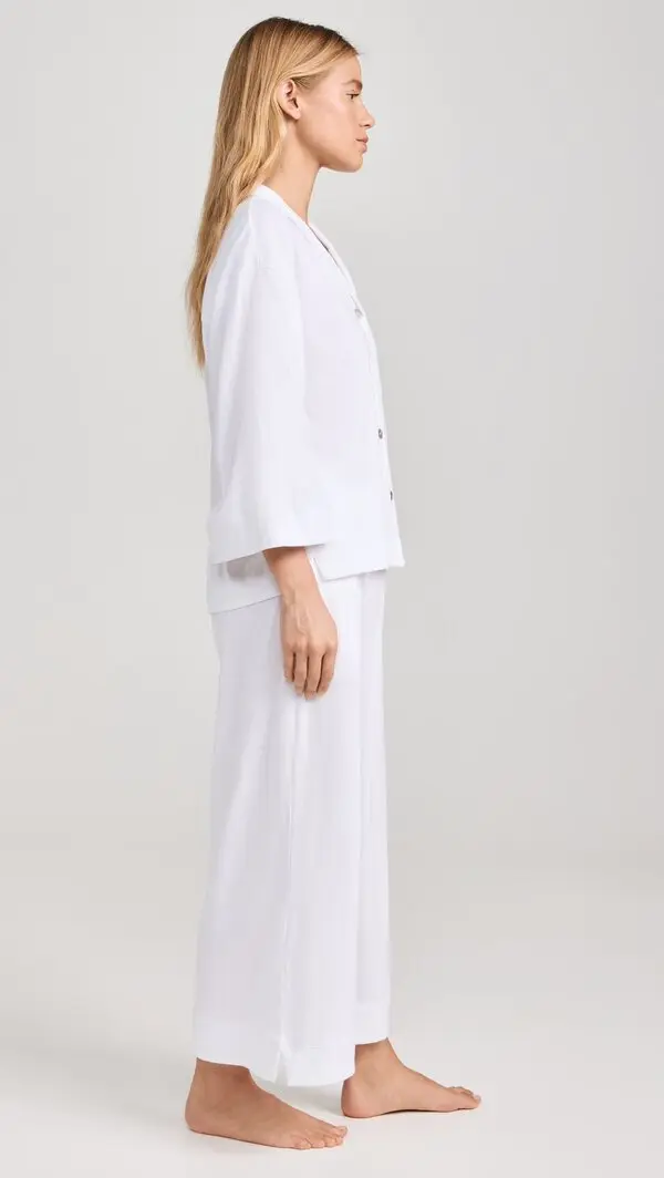 PETITE PLUME Luxe Pima Wide Leg Pajama Set - White