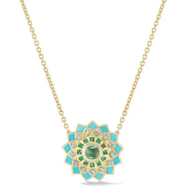 ORLY MARCEL Mini Temple Inlay Mandala Necklace - Turquoise