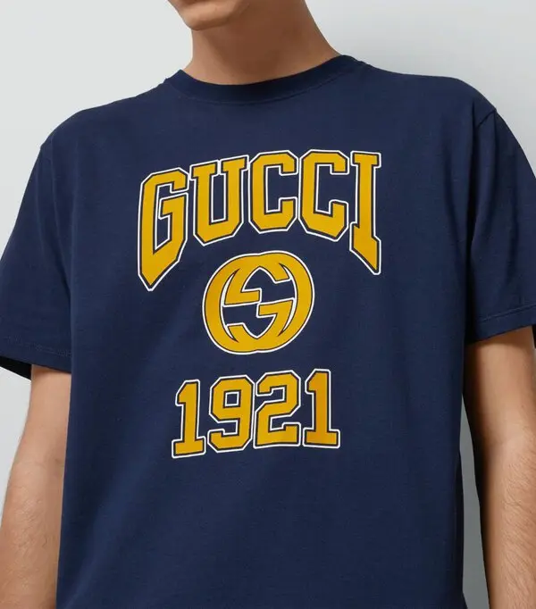 Gucci Cotton Jersey Logo 1921 T-Shirt - Blue | Editorialist