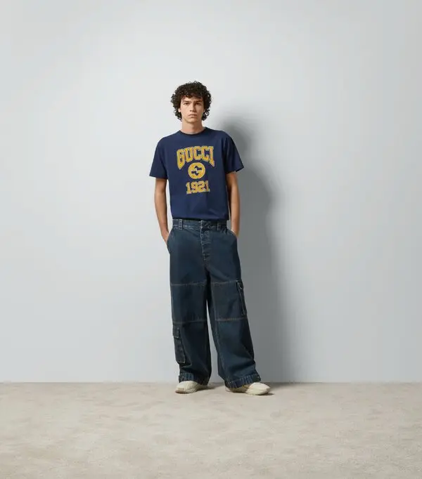 Gucci Cotton Jersey Logo 1921 T-Shirt - Blue | Editorialist
