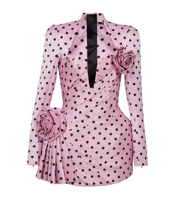 Balmain Cotton Polka-dot Rose Mini Dress