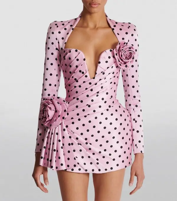 Balmain Cotton Polka-dot Rose Mini Dress