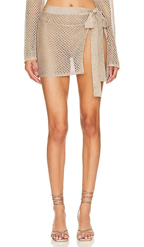 House Of Harlow 1960 Metallic Sana Open Stitch Tie Skirt - Gold
