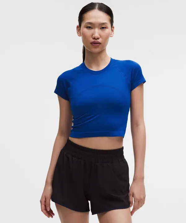Lululemon Swiftly Tech Cropped Short-sleeve Shirt 2.0 - Clubhouse Blue/jet Stream
