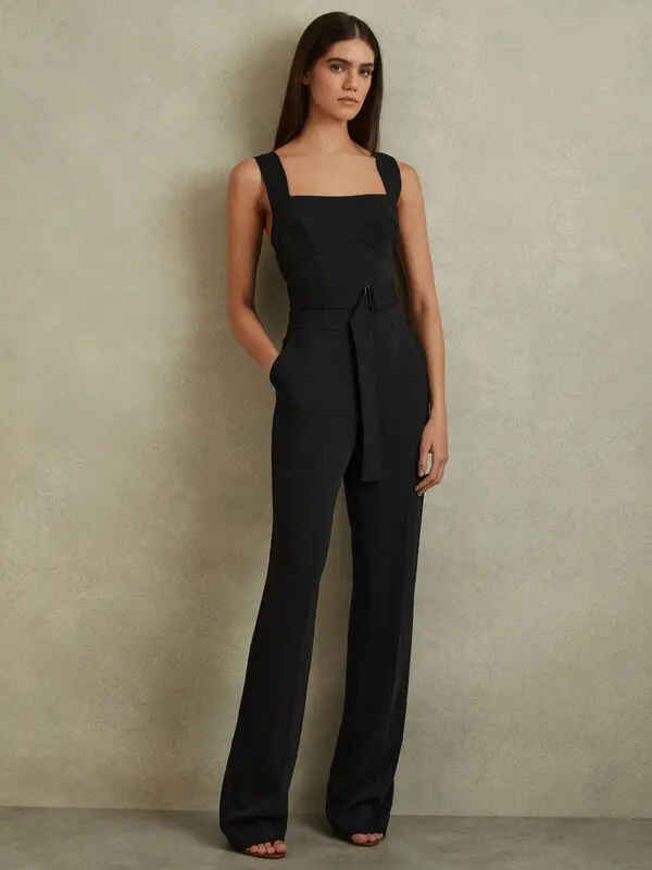 REISS Kim Cross-back Belted Jumpsuit