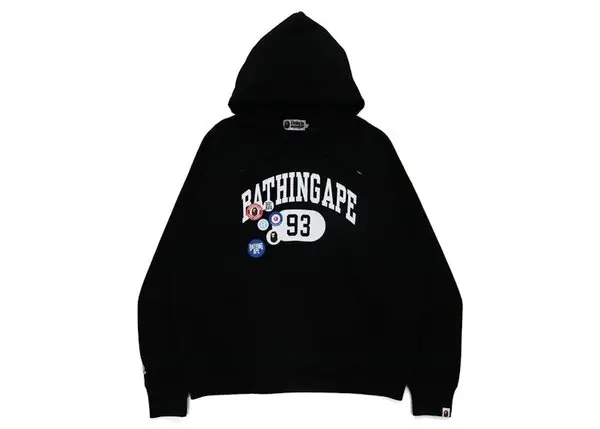A BATHING APE Badge Motif Loose Fit Pullover Hoodie - Black