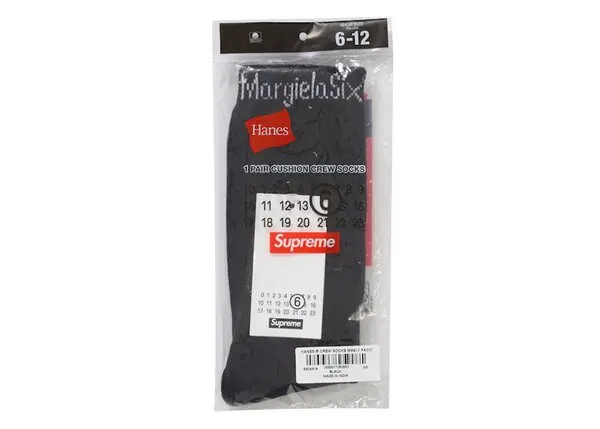 Supreme Mm6 Maison Margiela Hanes Crew Socks - Black