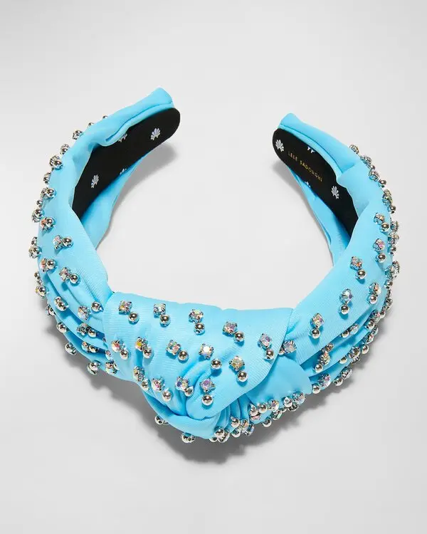 Lele Sadoughi Knotted Crystal-Embellished Headband In Sky  display picture 2