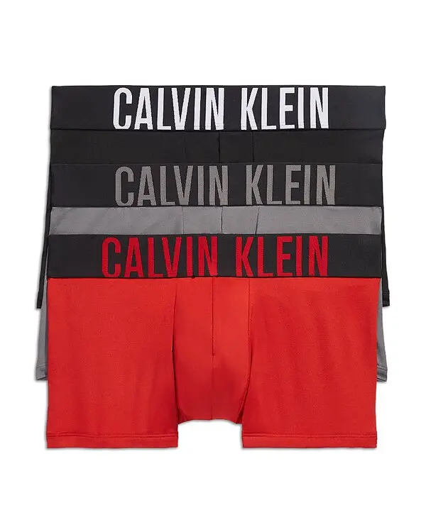 Calvin Klein Intense Power Logo Waistband Micro Low Rise Trunks, Pack Of 3 - Red/black/gray