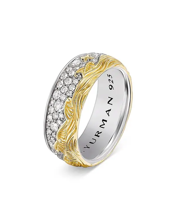 David Yurman Waves Band Ring With Diamonds - Silver/gold