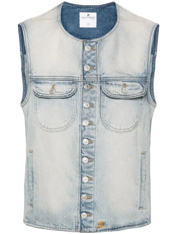 COURREGES Logo-embroidered Denim Vest