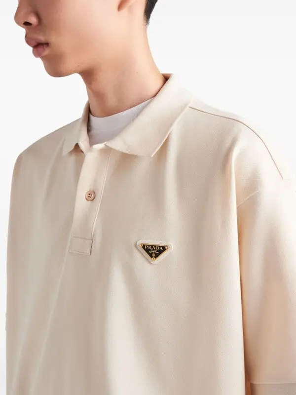 Prada Triangle-Logo Cotton Polo Shirt - Neutrals | Editorialist