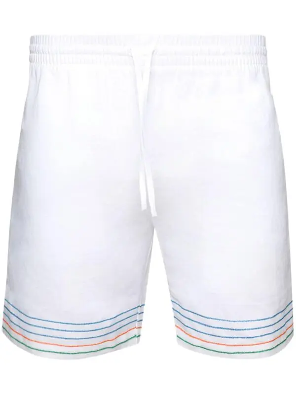 Casablanca Stripe-embroidered Linen Shorts - White