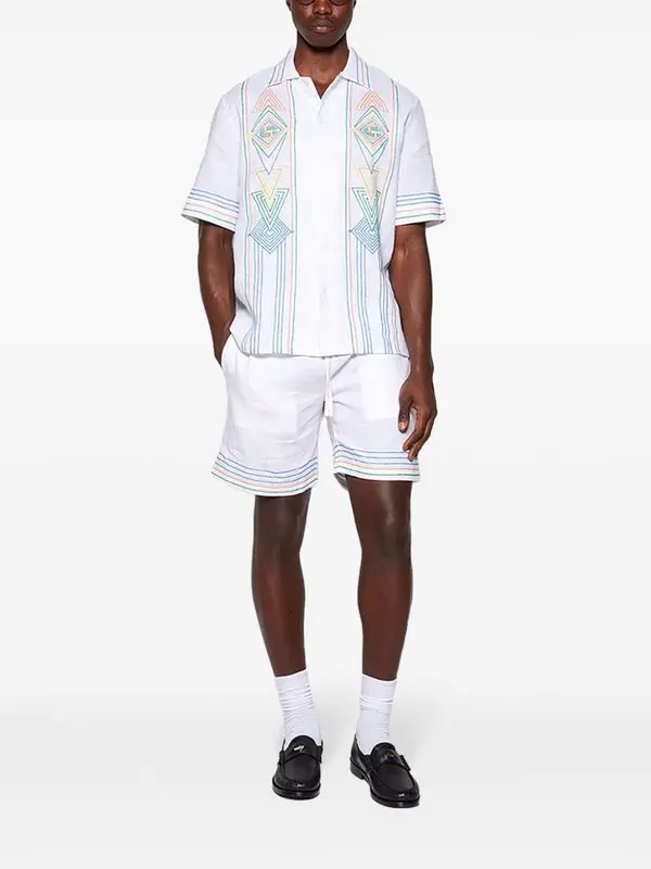 Casablanca Stripe-embroidered Linen Shorts - White