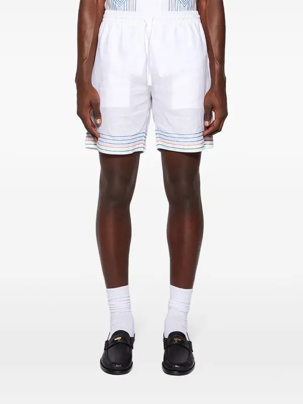 Casablanca Stripe-embroidered Linen Shorts - White