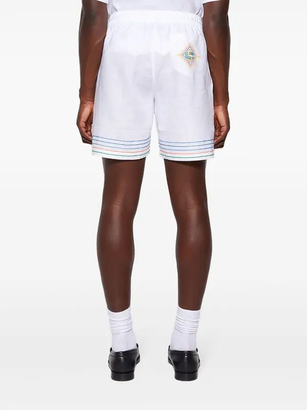 Casablanca Stripe-embroidered Linen Shorts - White