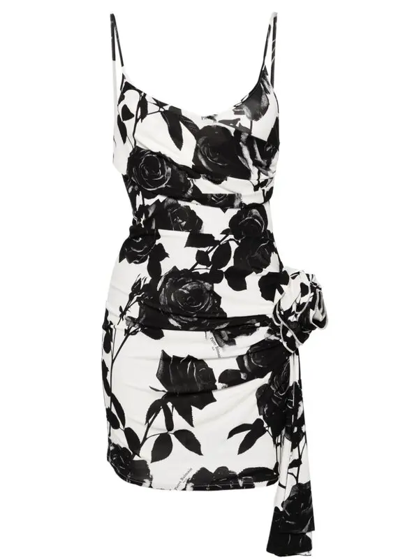 Balmain Rose-print Mini Dress - White