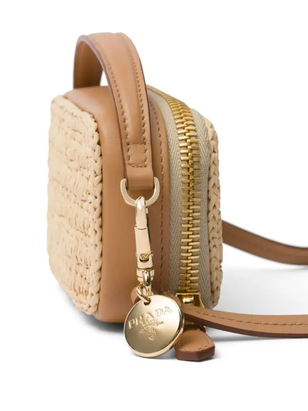 Prada Logo-plaque Crochet Mini Bag - Neutrals | Editorialist