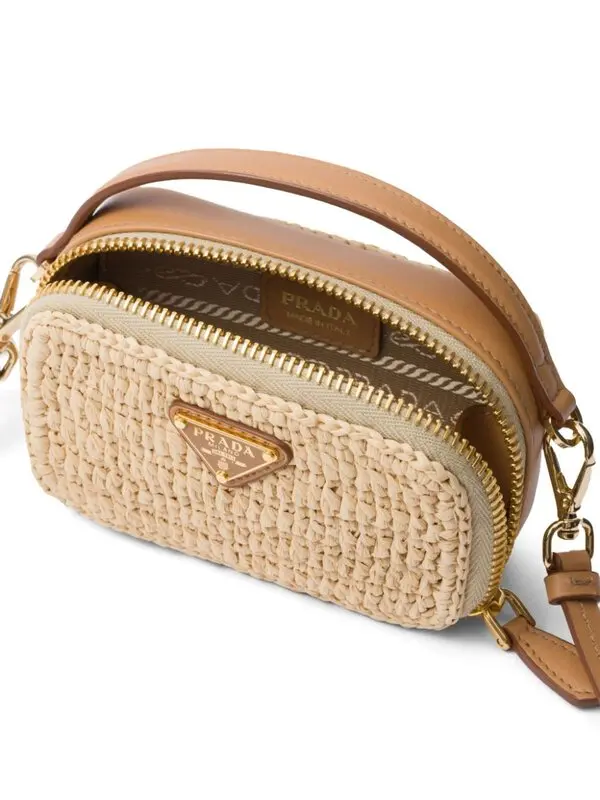 Prada Logo-plaque Crochet Mini Bag - Neutrals | Editorialist