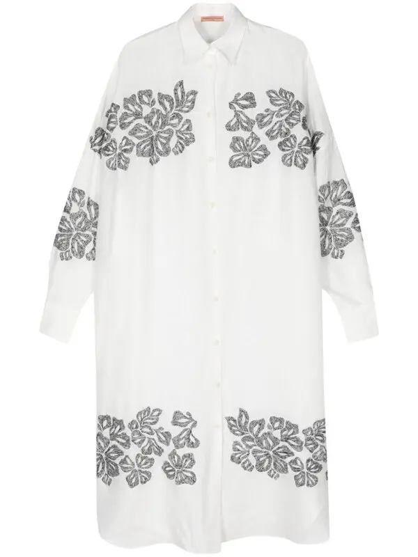 Ermanno Scervino Floral-embroidered Linen Shirt Dress - White
