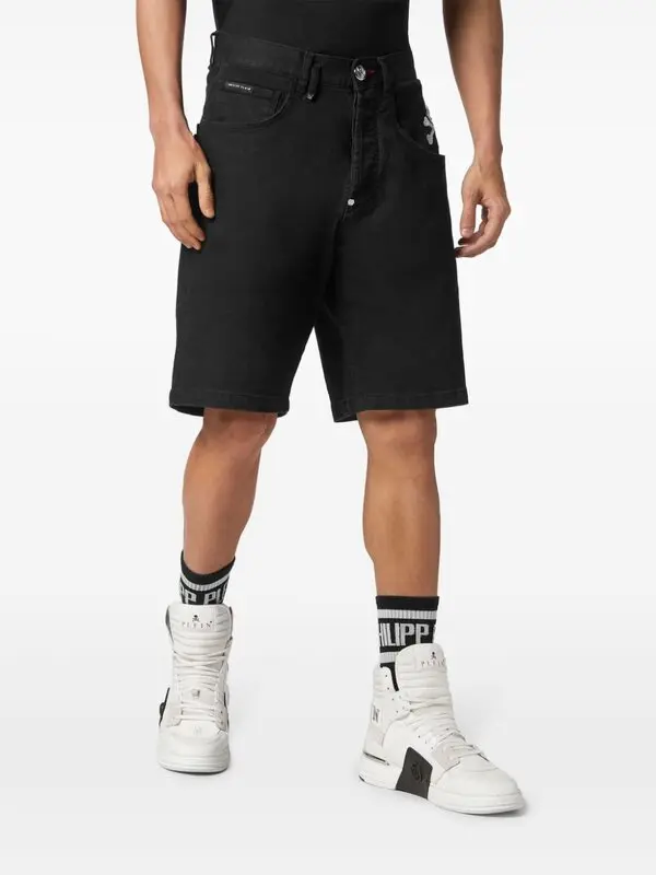 Philipp Plein Skull-embroidered Denim Shorts