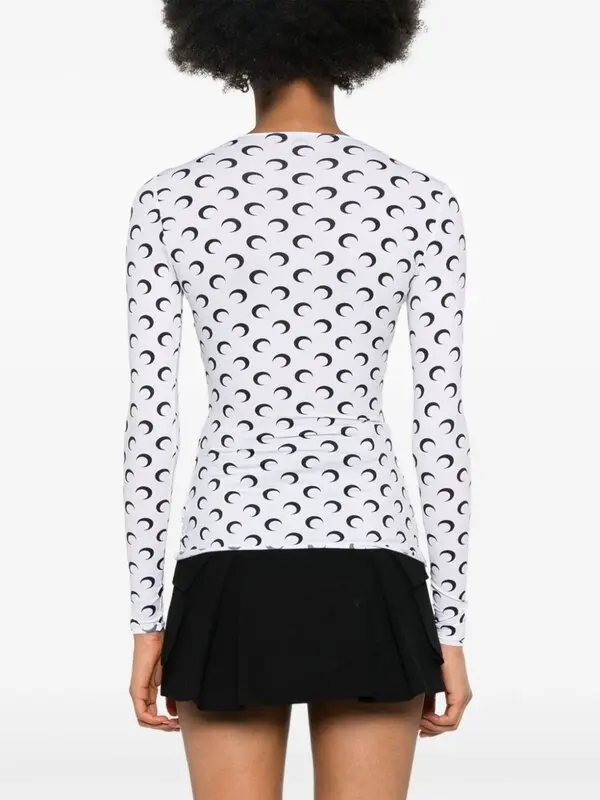 MARINE SERRE Moon Print Long Sleeve Crewneck Top - White