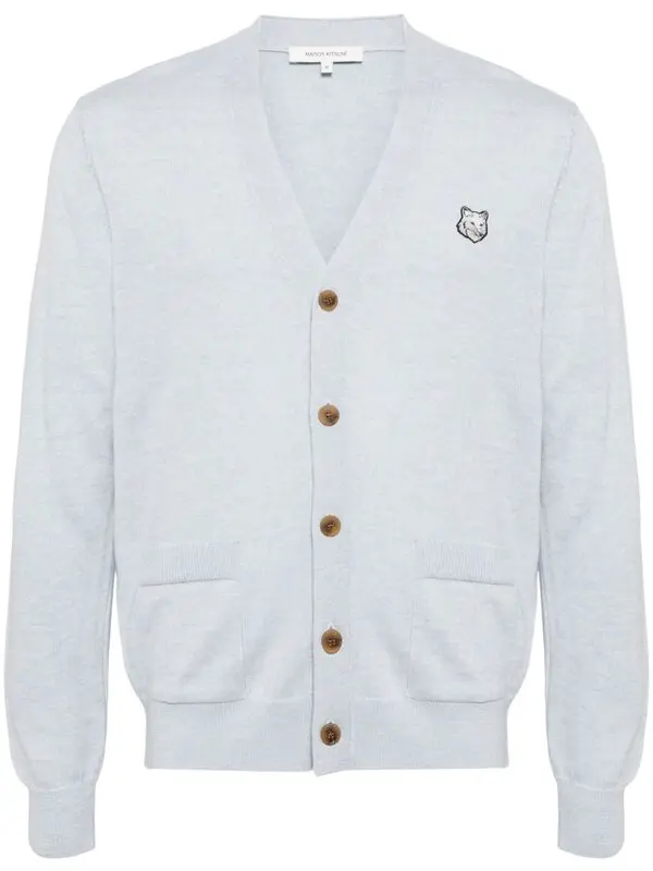 Maison Kitsuné Fox Head-appliqué Wool Cardigan - Blue