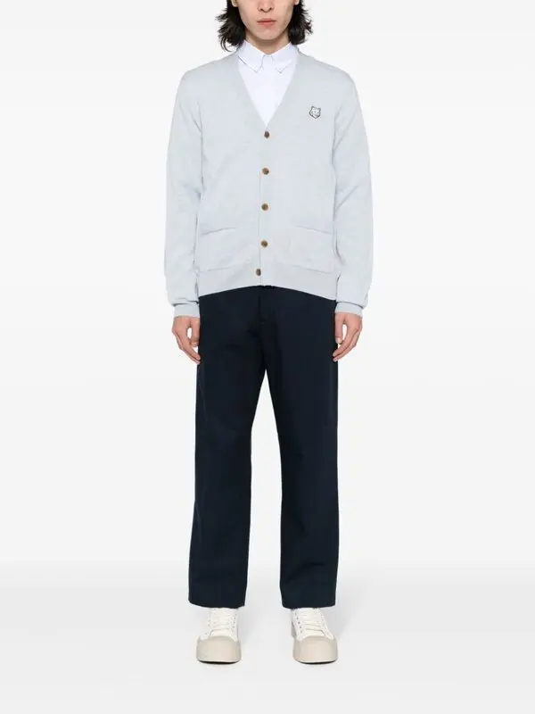 Maison Kitsuné Fox Head-appliqué Wool Cardigan - Blue
