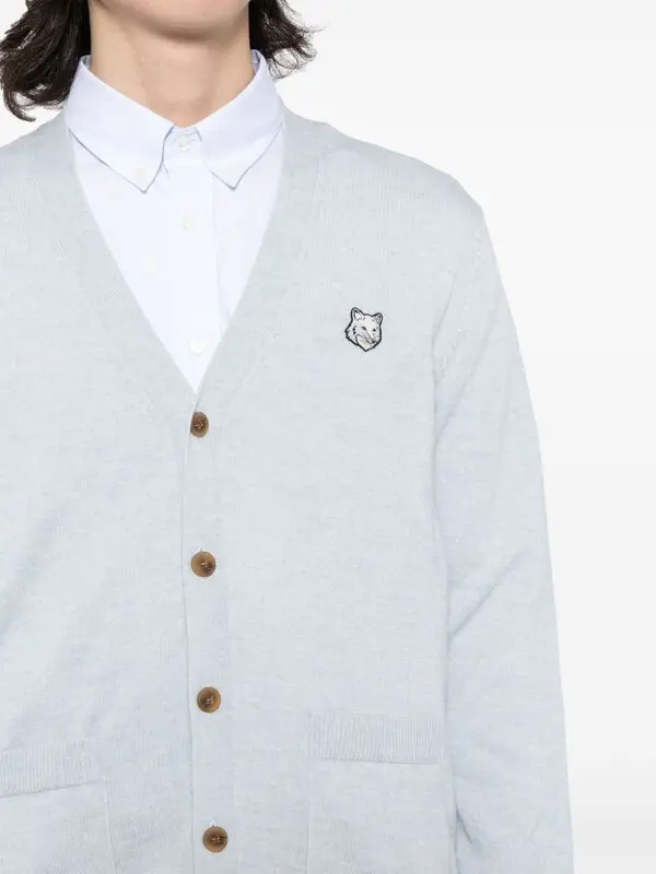Maison Kitsuné Fox Head-appliqué Wool Cardigan - Blue