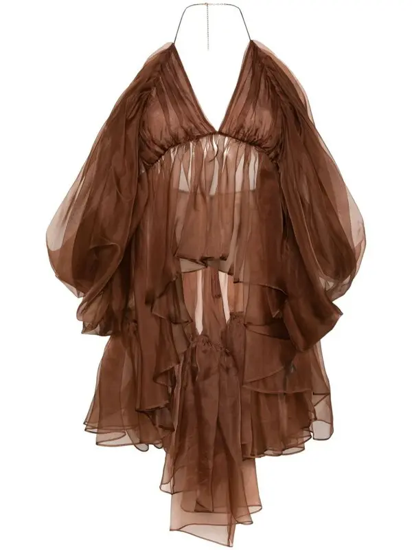 Zimmermann Sheer Silk Ruffled Blouse